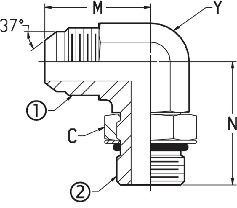 6801-12-12-4 - Straight Thread Elbow 90° - Steel